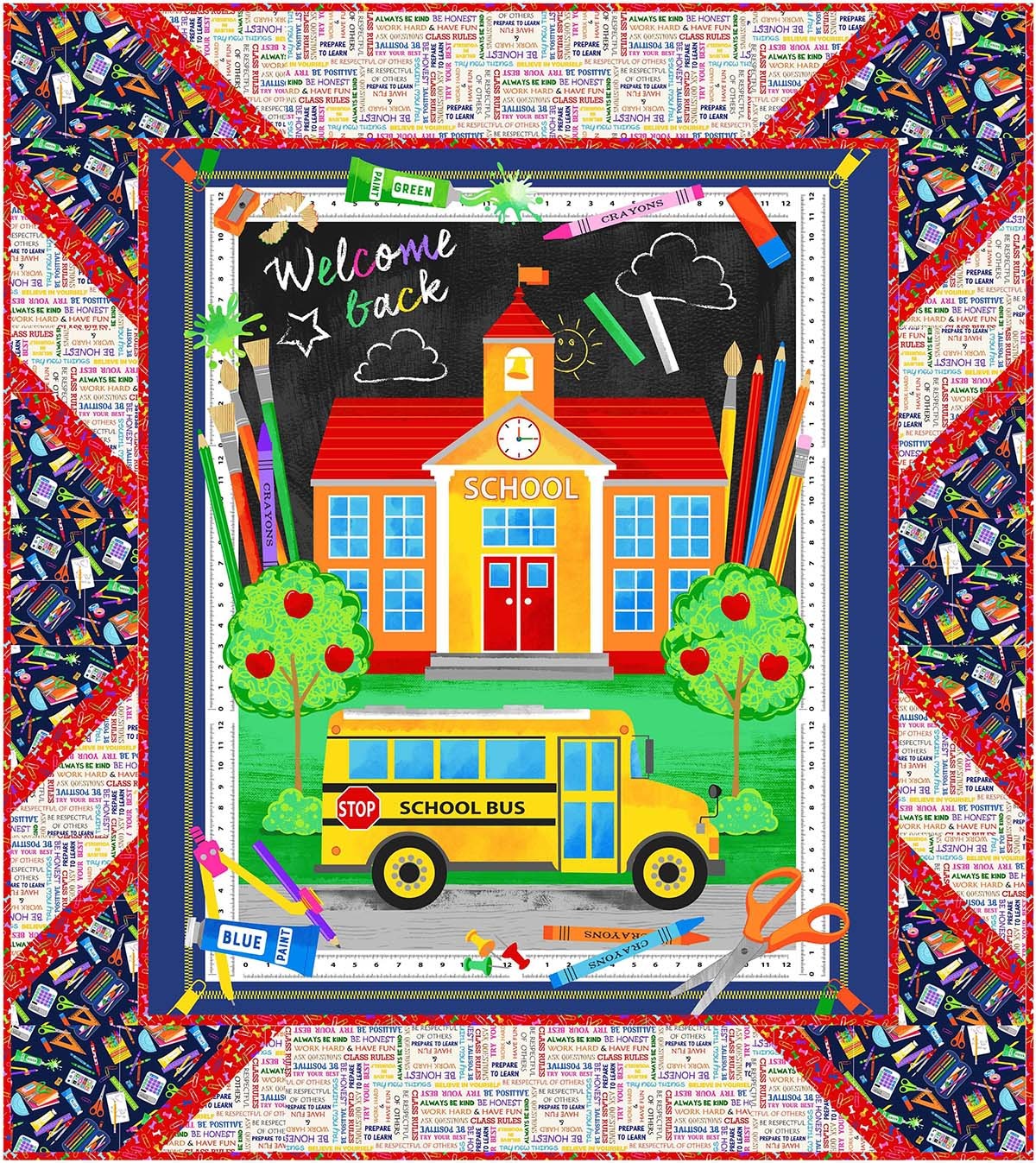 panel pop back to school quilt by swirly girls design