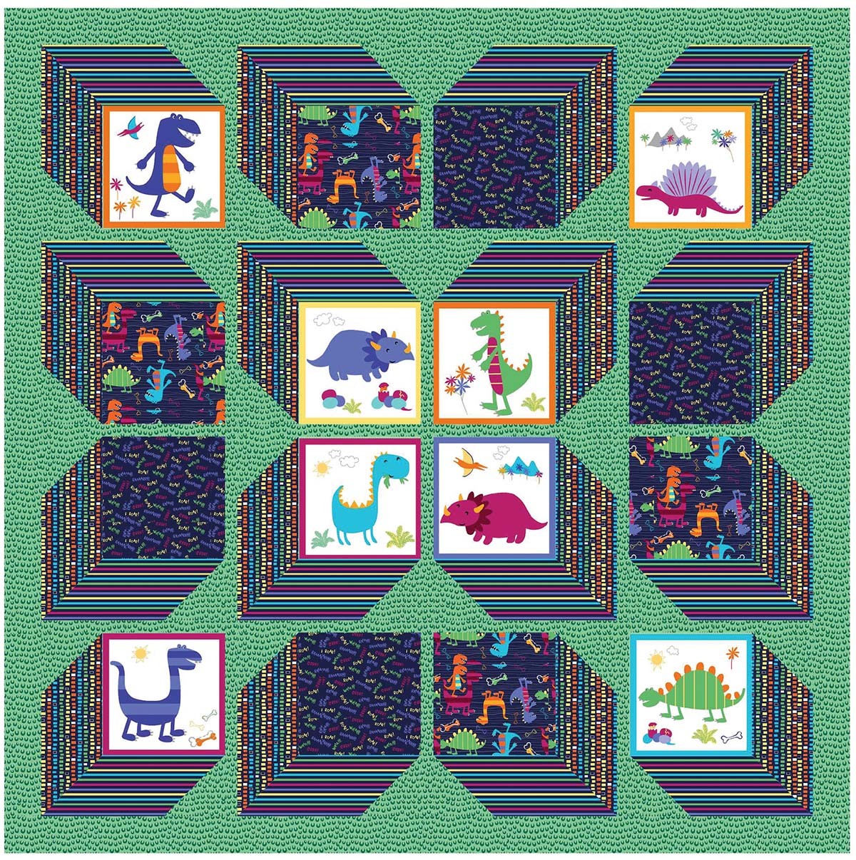 Cubit Quilt by Stitched Together Studios dino world