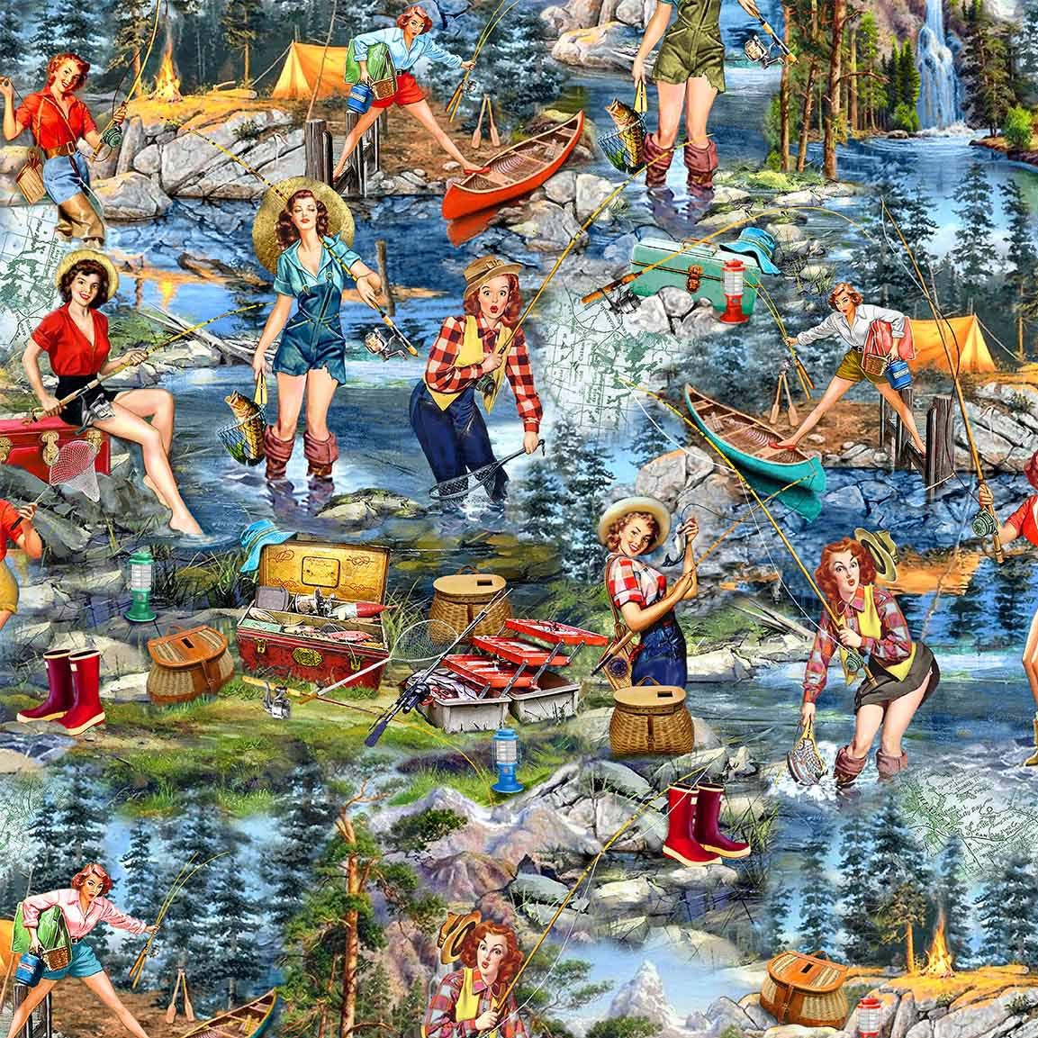 girls gone fishing lake river camping vacation getaway woods forest ...