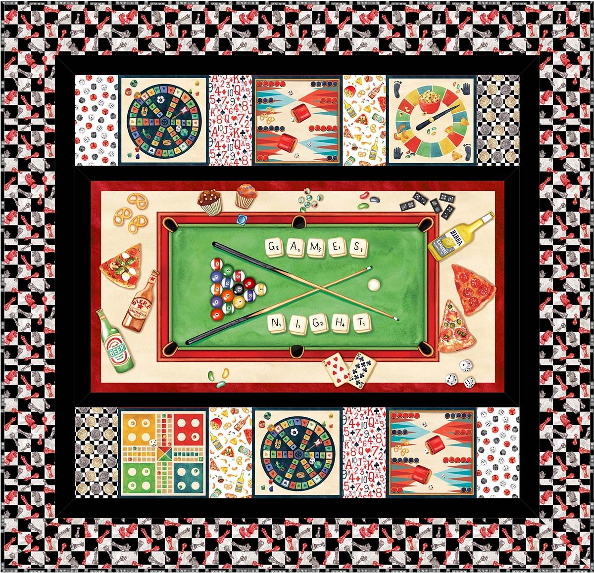 block talk game on quilt by swily girls design