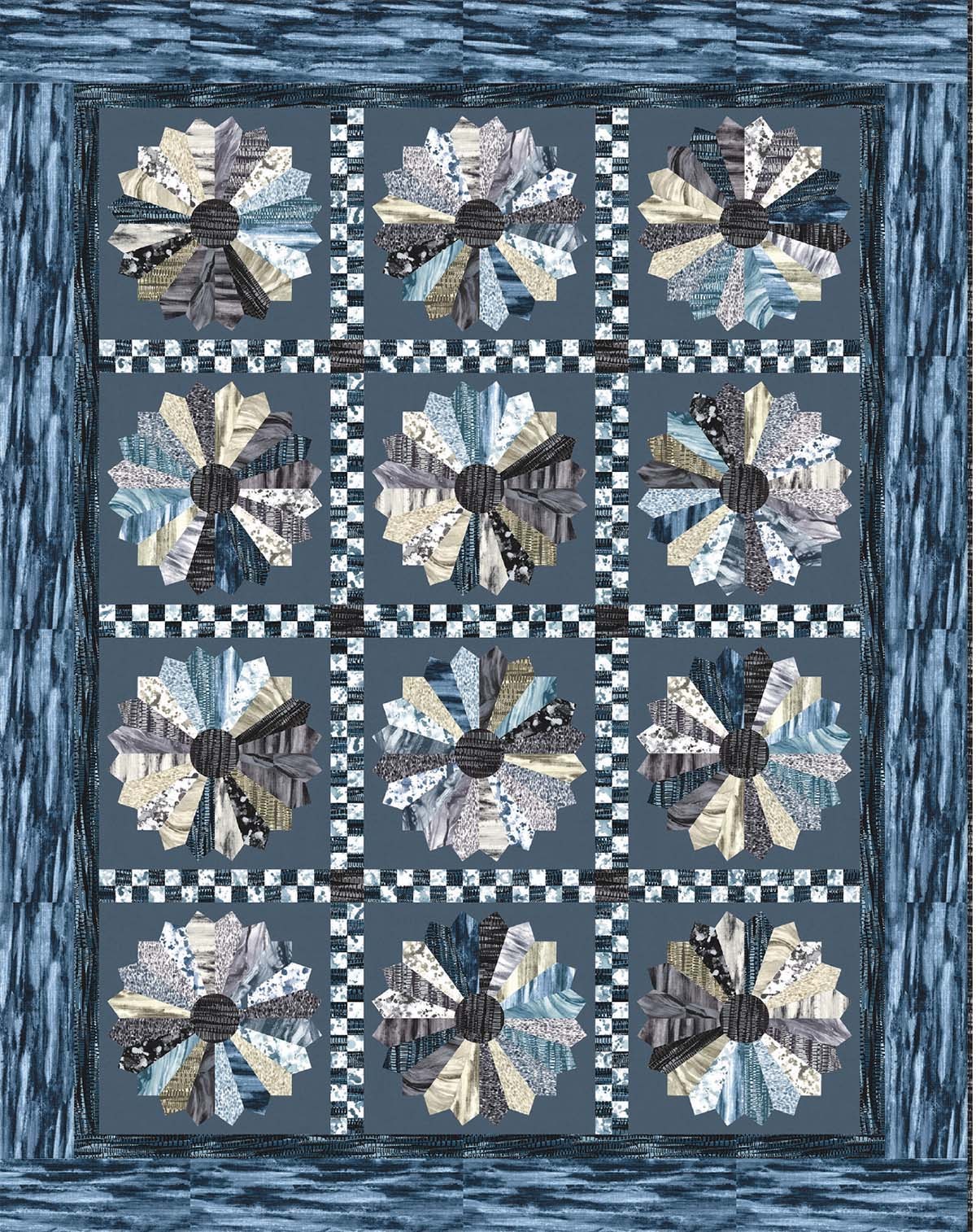 Strata Granite Blooms Graphite Quilt by Heidi Pridemore