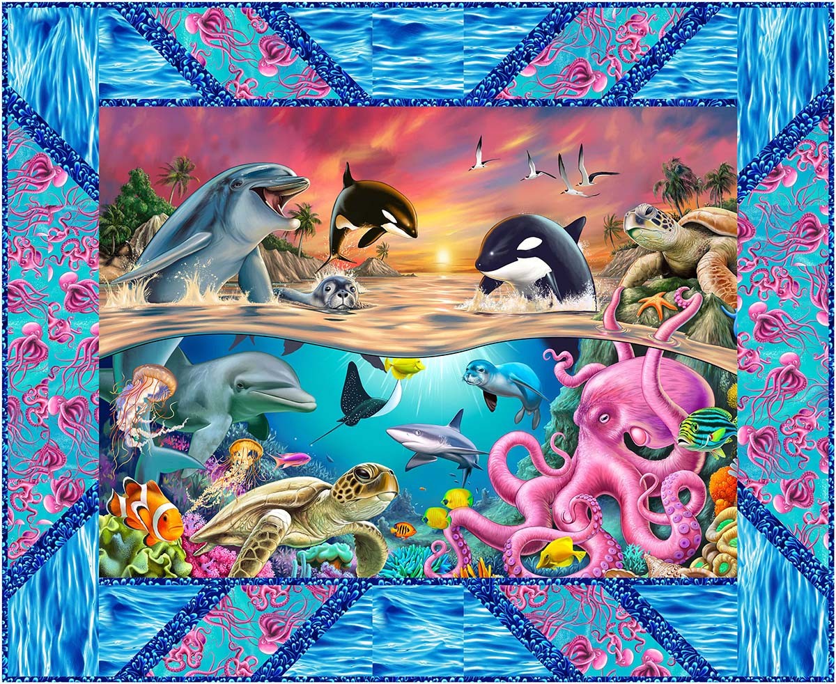 Panel Pop sea world quilt by swirly girls design